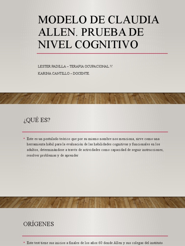 Modelo de Claudia Allen | PDF | Terapia ocupacional | Cognición