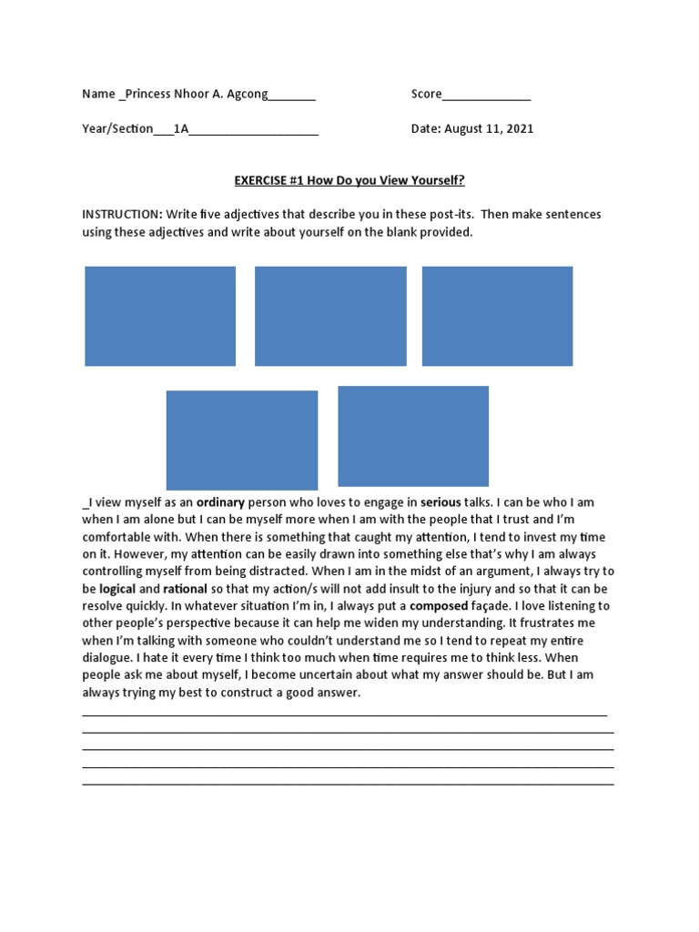 EXERCISE #1 How Do You View Yourself? | PDF | Cognition