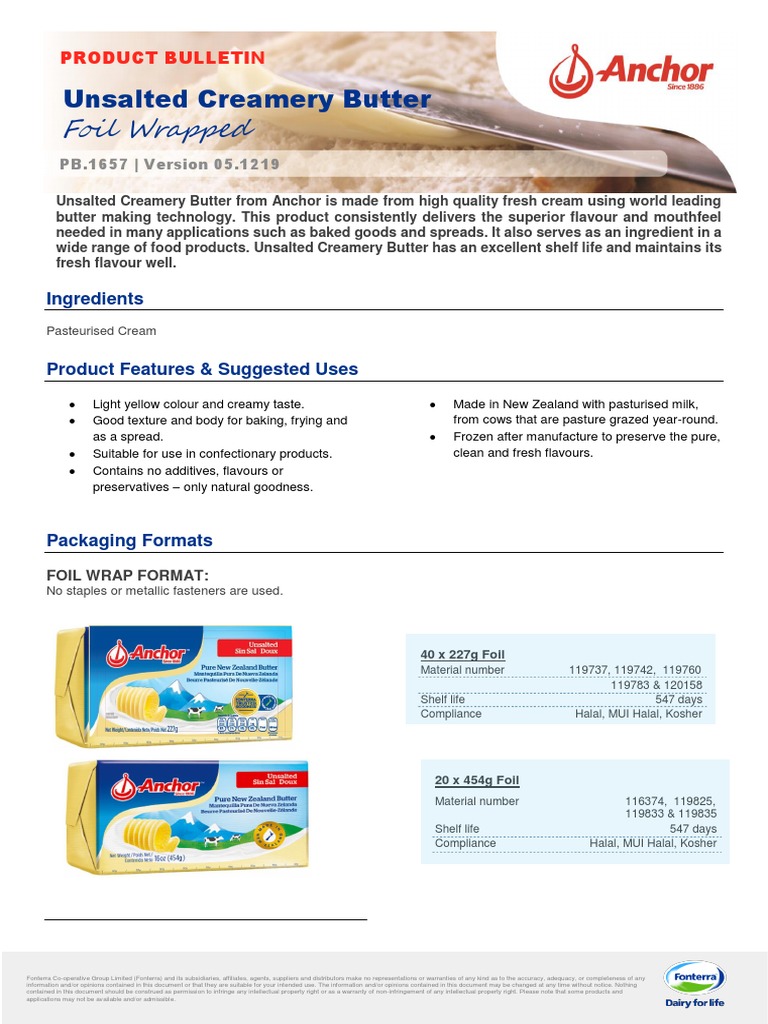 Anchor Butter Unsalted 227g | PDF | Fat | Butter