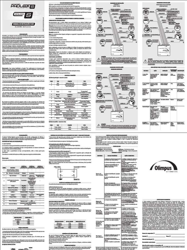 Manual Alarme br212 Keyless - Rev06 - Olimpus | PDF | Eletrônicos | Vermelho