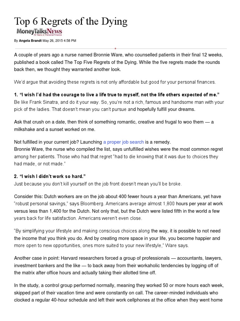 Top 6 Regrets of The Dying | PDF