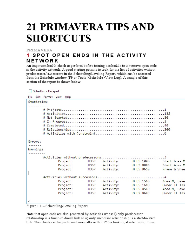 21 Primavera Tips and Shortcuts | PDF | Microsoft Excel | Spreadsheet