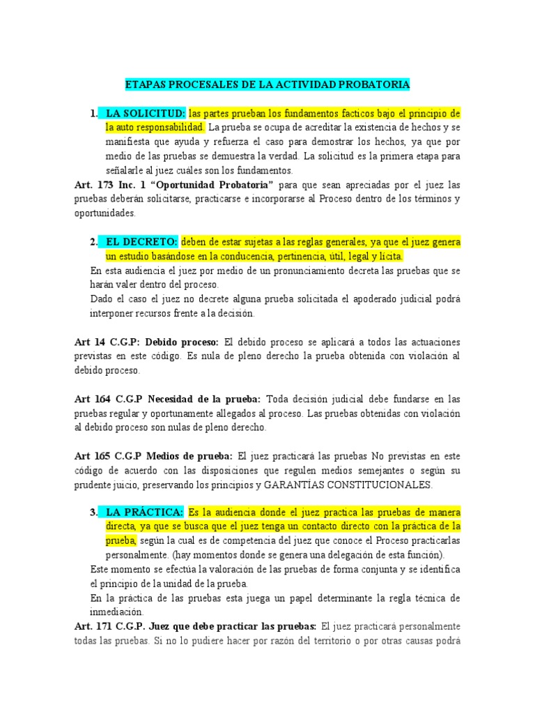 Etapas Procesales de La Actividad Probatoria | PDF | Evidencia (ley) | Debido al proceso
