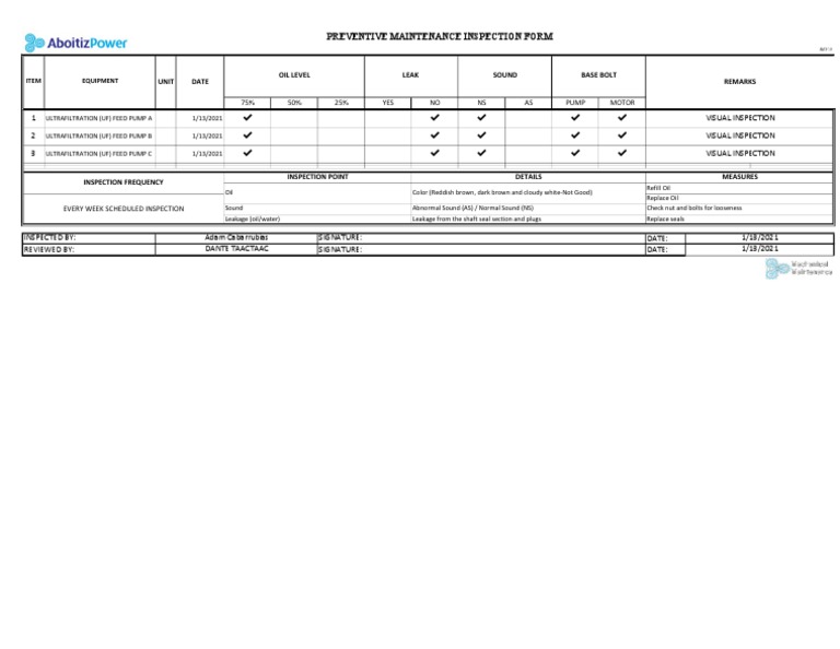 Preventive Maintenance Inspection Form | PDF | Mechanical Engineering ...