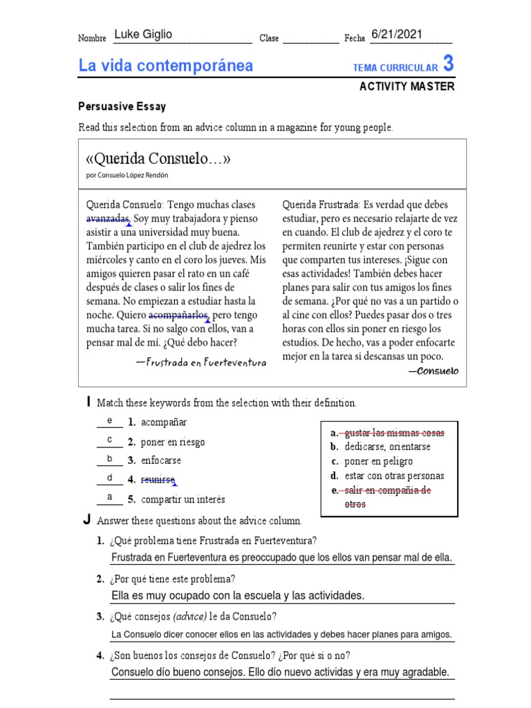 1 Tema 3 Pen Pal Advice Column - Completed | PDF