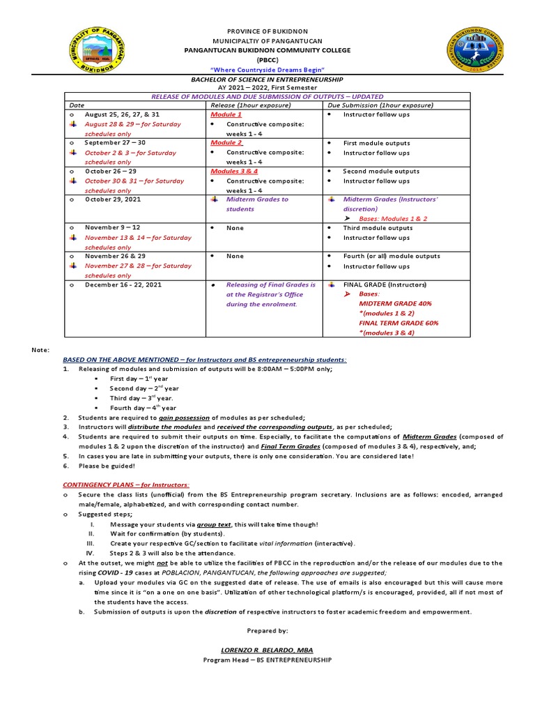 Updated Release and Due Submission Schedule | PDF | Communication