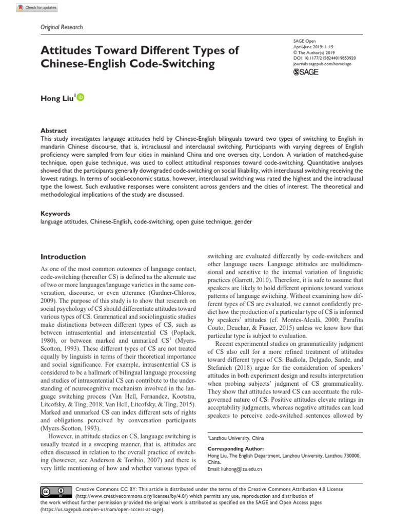 Attitudes Toward Different Types of Chinese-English Code-Switching | PDF | Attitude (Psychology ...