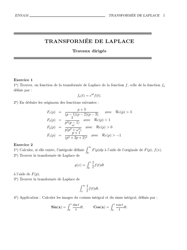 Transformée de Laplace : Exercices et Solutions | PDF | Transformation ...