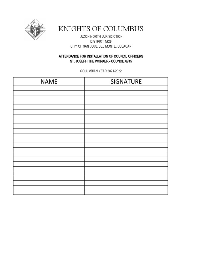 KNIGHTS of COLUMBUS - Attendance - Council Meeting | PDF