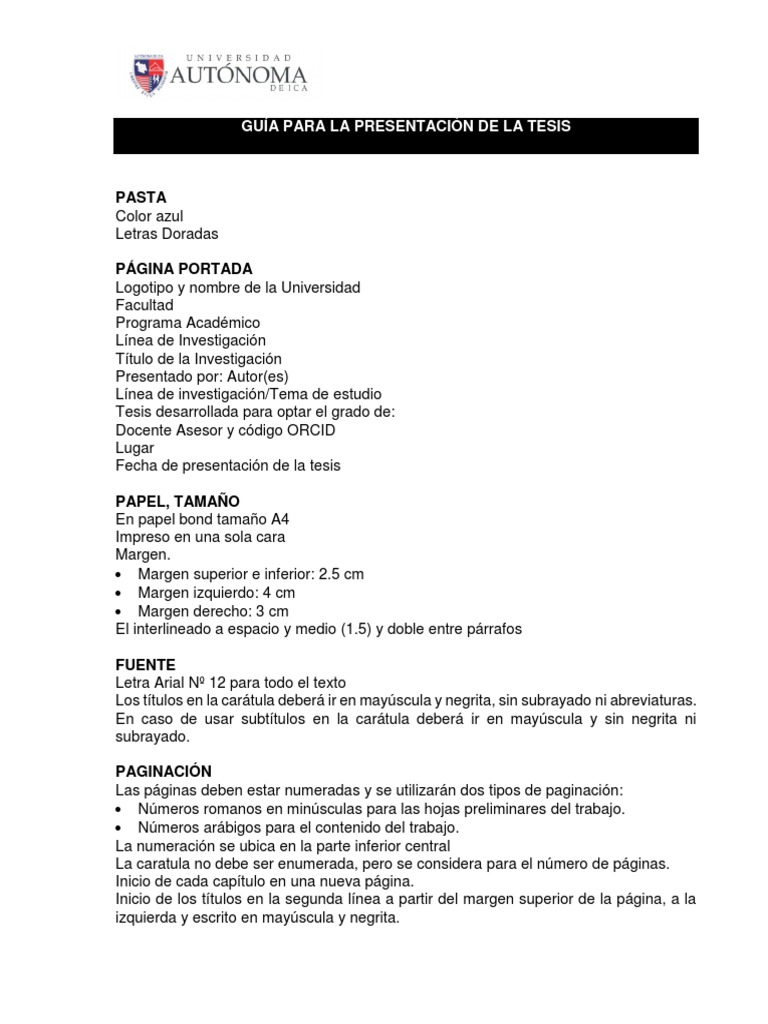 Guia Presentación de La Tesis 2020 | PDF | Caso de carta | Citación