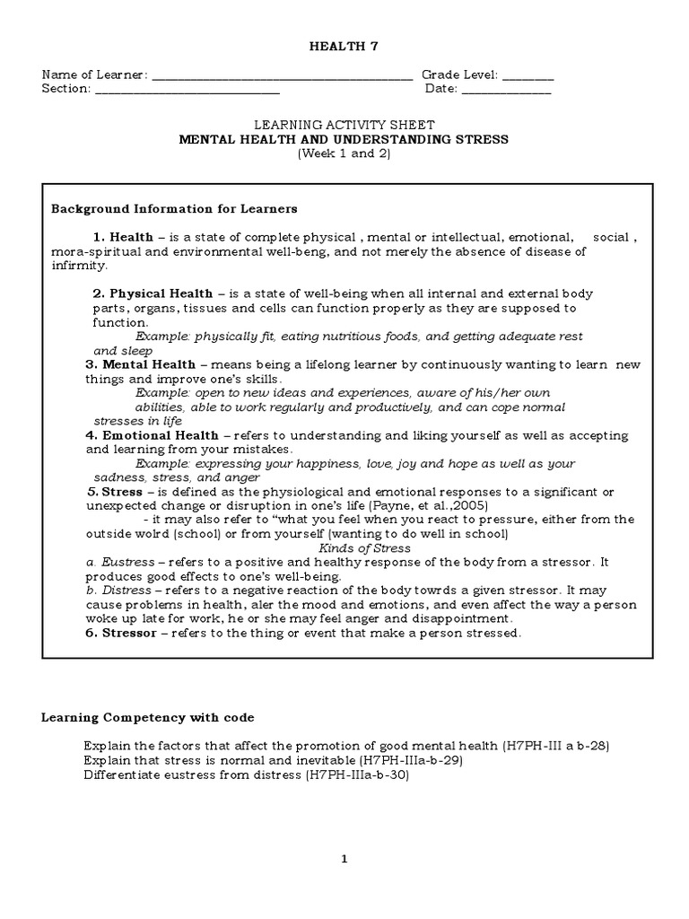 Understanding Stress and Mental Health | PDF | Stress (Biology ...
