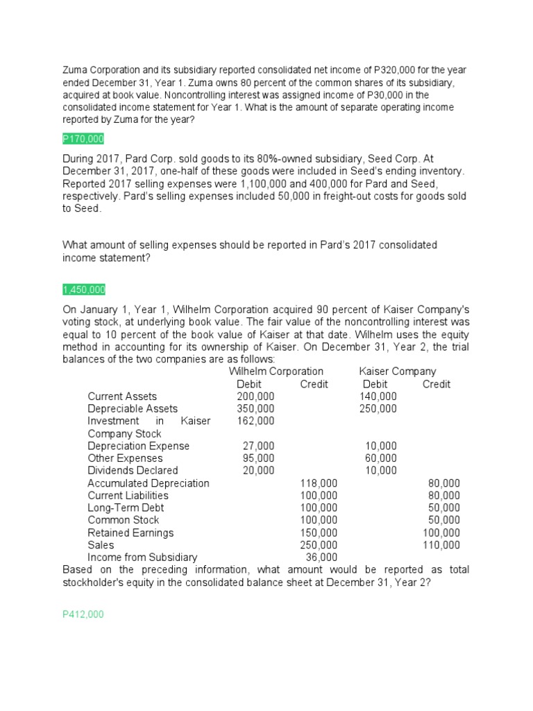 Exercise Answers - Consolidated FS - Statement of Comprehensive Income | PDF | Book Value ...