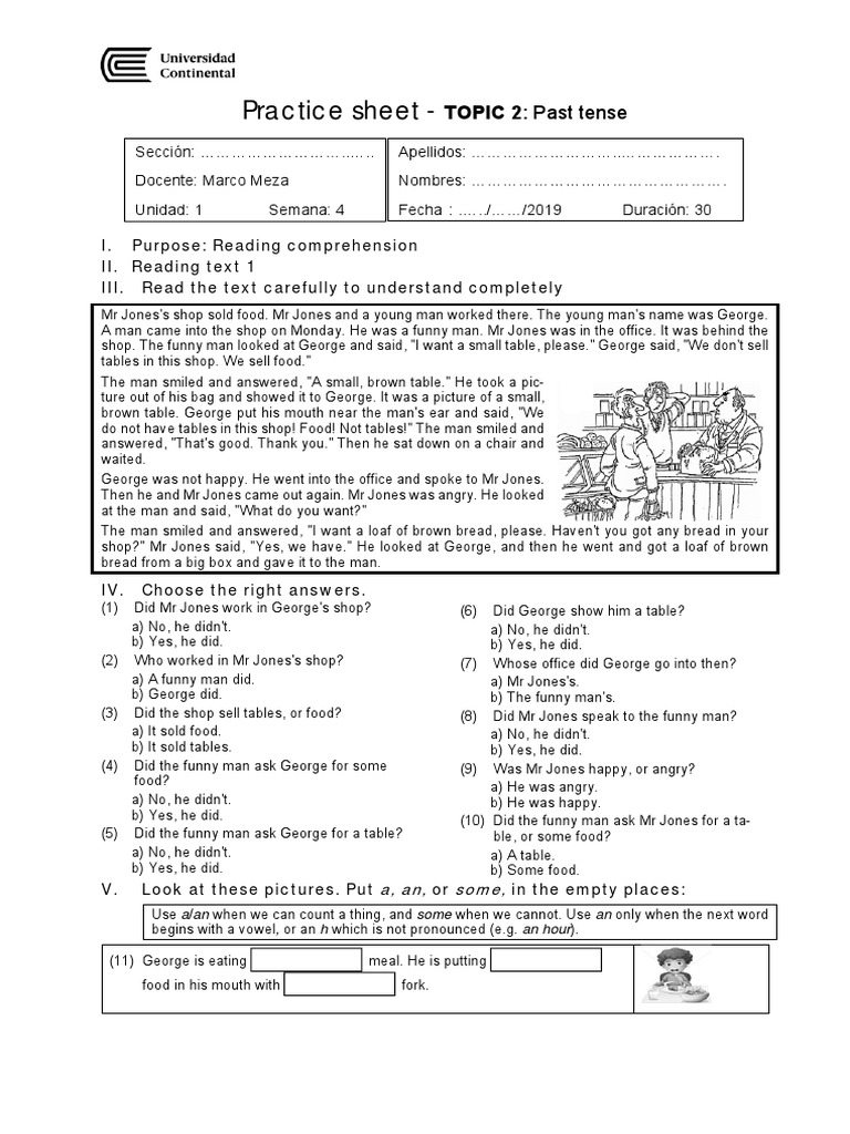 Past Tense Reading Comprehension Exercise | PDF