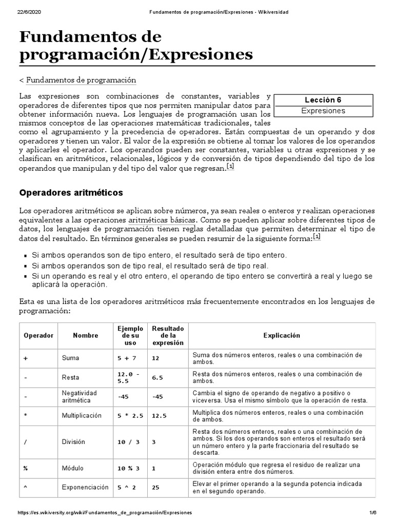 Fundamentos de Programacion Expresiones | PDF | Lenguaje de ...