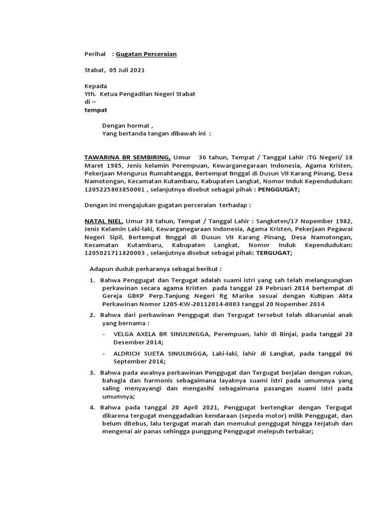 Contoh Gugatan Perceraian | PDF