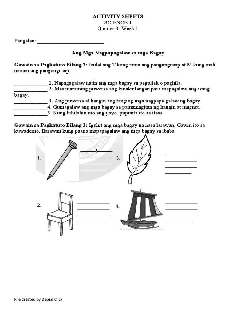 SCIENCE 3 Activity Sheet Q3 W1 | PDF