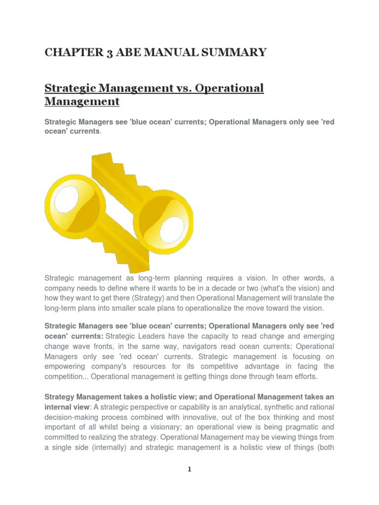Chapter 3 Abe Manual Summary Strategic Management vs. Operational ...