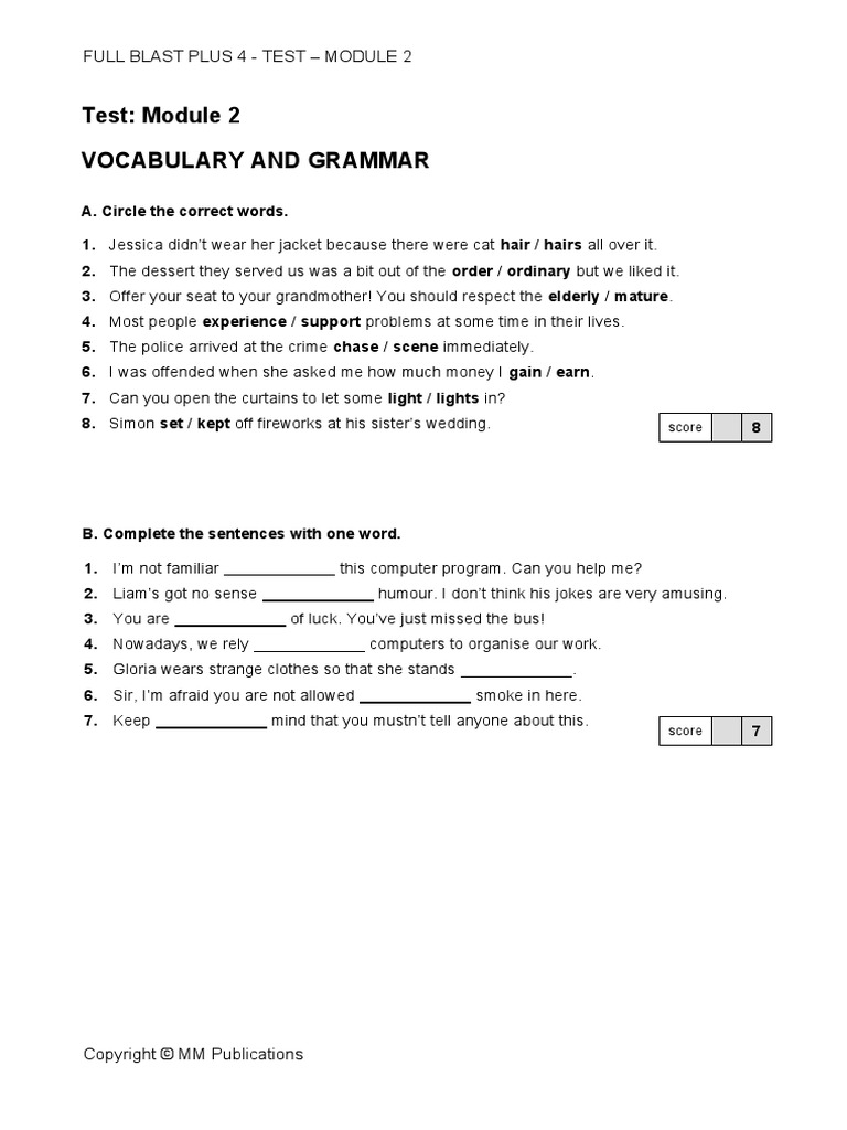 Test: Module 2 Vocabulary and Grammar | PDF
