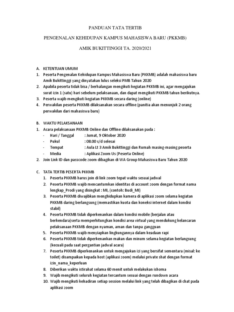 Panduan Tata Tertib PKKMB 2020 | PDF
