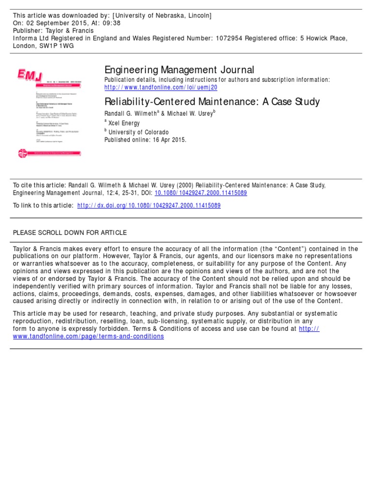 Reliability Centered Maintenance A Case Study | PDF | Power Supply ...