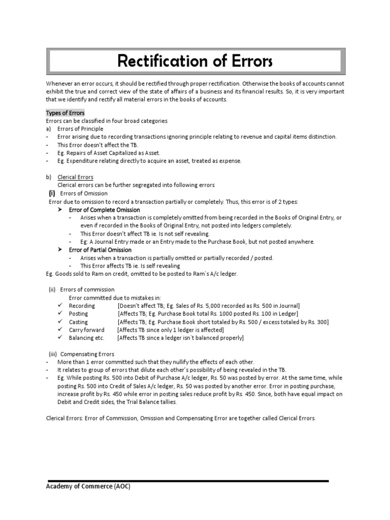 Rectification of Errors | PDF | Debits And Credits | Bookkeeping