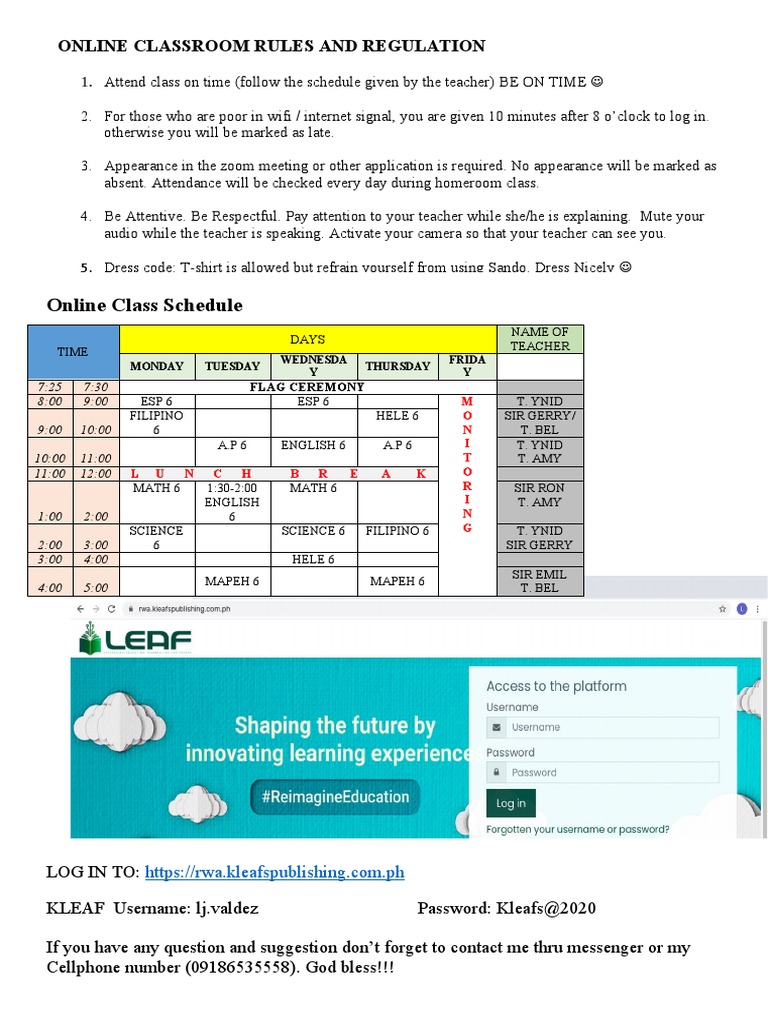 Online Class Schedule: Online Classroom Rules and Regulation | PDF