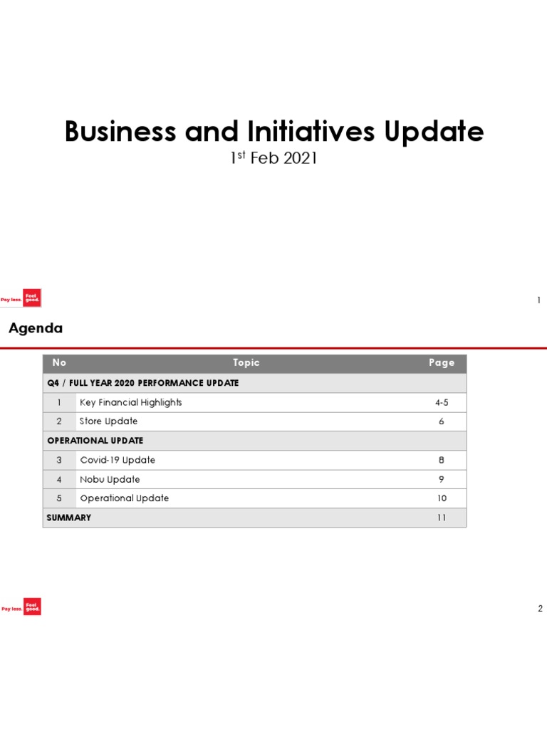 Business and Initiatives Update 1st Feb 2021 - Key Highlights, Store ...