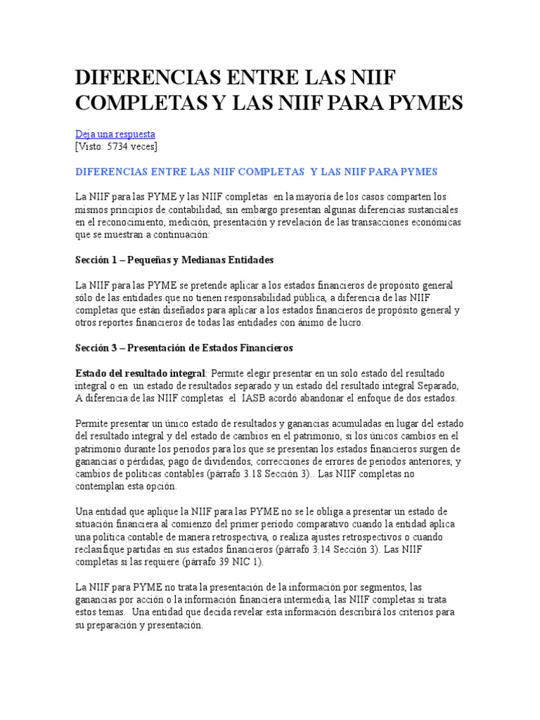 Diferencias Entre Las Niif Completas y Las Niif para Pymes | PDF | normas internacionales de ...