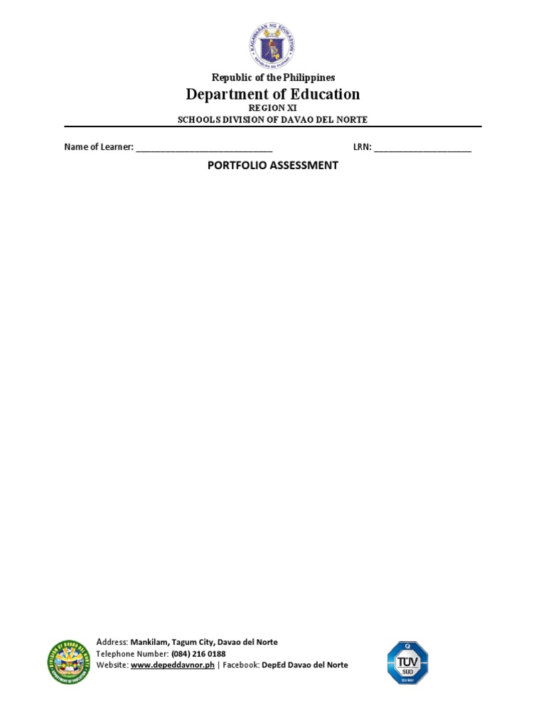Learners Portfolio Certification Template | PDF | Learning | Teaching