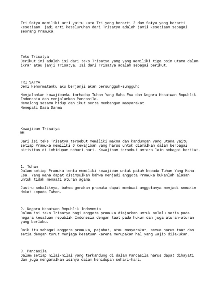 Penerapan Tri Satya dalam Kehidupan Pramuka | PDF