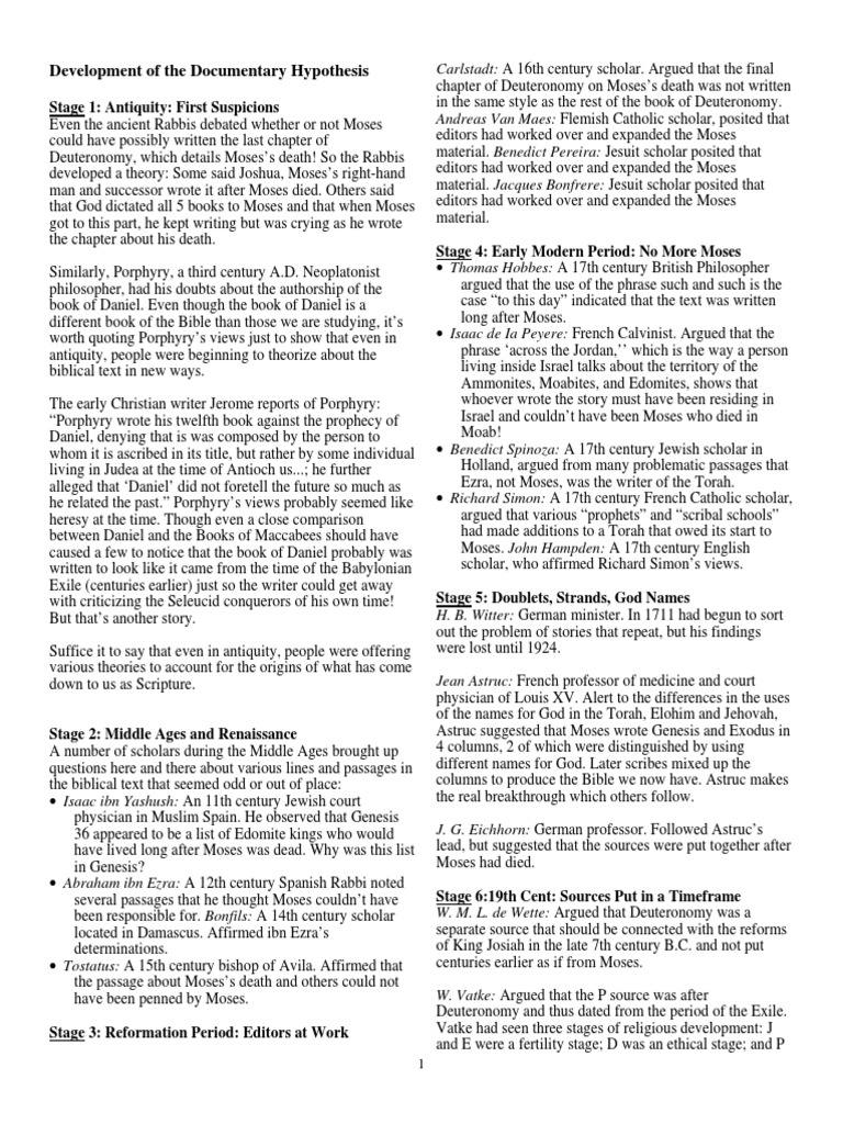 Development of The Documentary Hypothesis: Stage 1: Antiquity: First ...