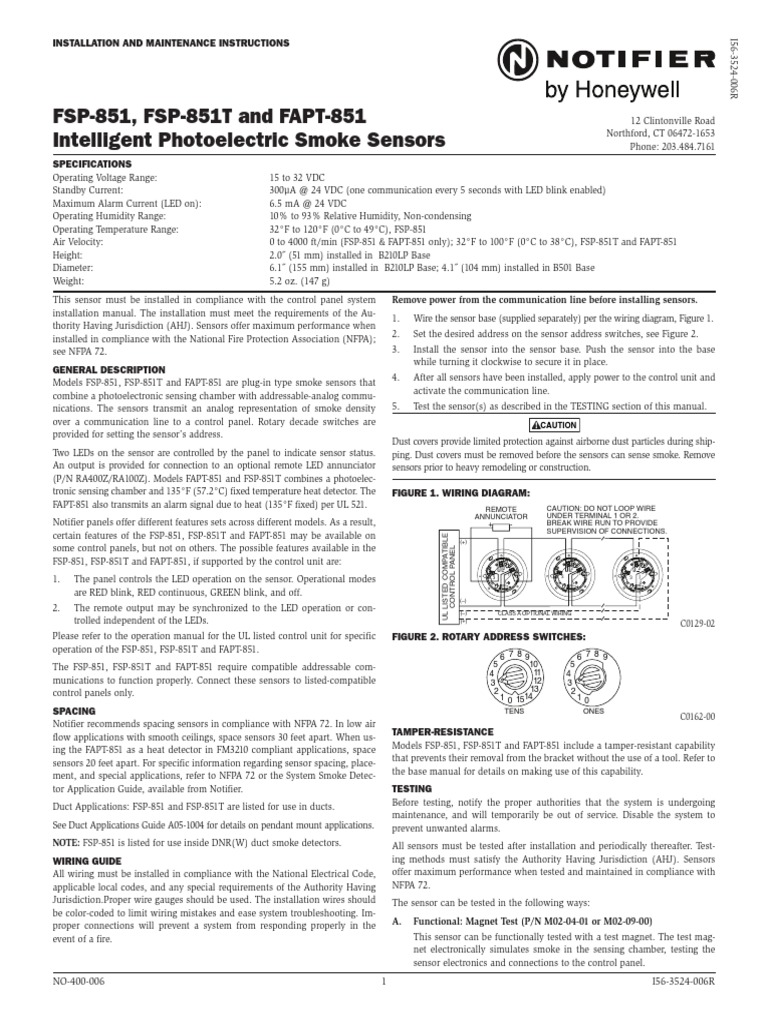 FSP-851, FSP-851T and FAPT-851 Intelligent Photoelectric Smoke Sensors ...
