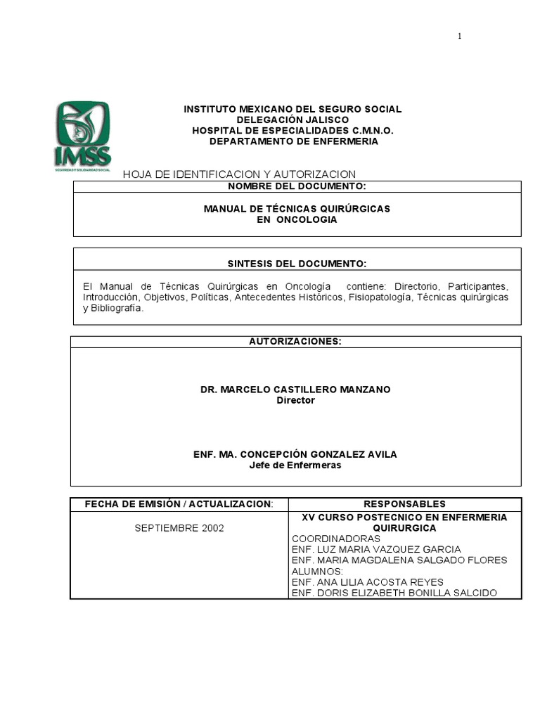 Técnicas Quirúrgicas Oncología Directorio, Partc. Onco Completo | PDF | Cáncer | Biopsia