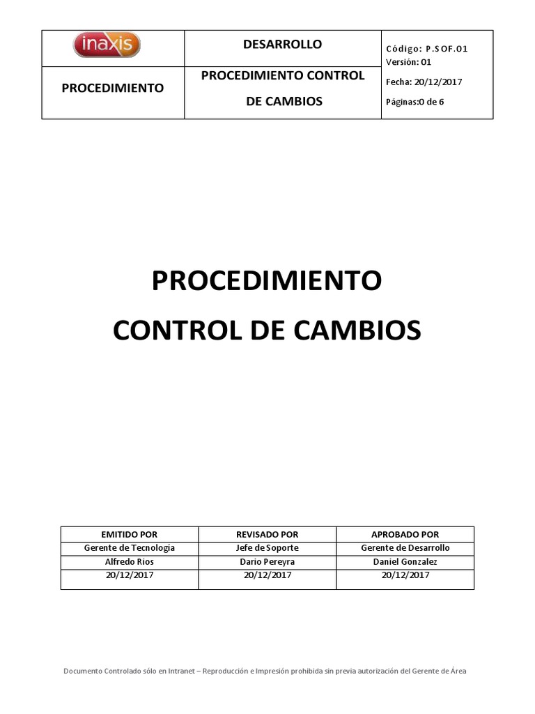 Procedimiento Control de Cambios Inaxis | PDF | Software | Hardware de ...
