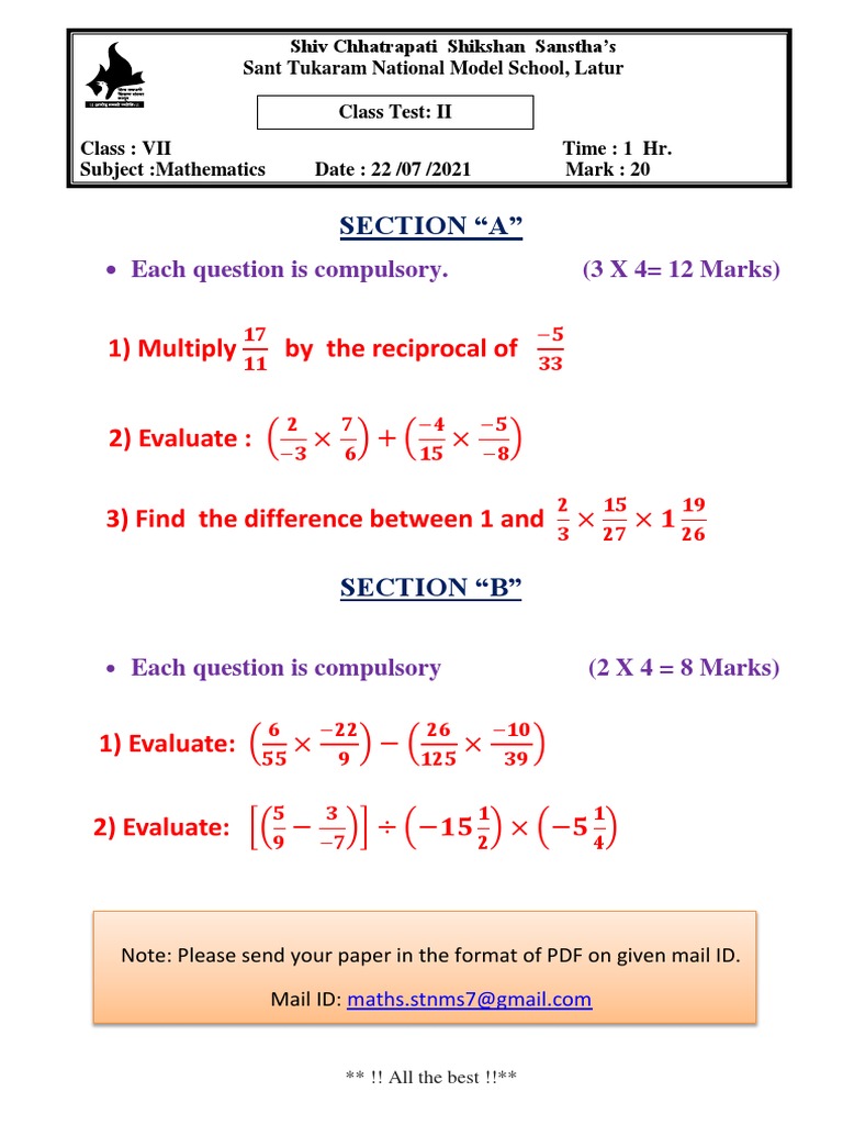 VII Maths CT 2 | PDF