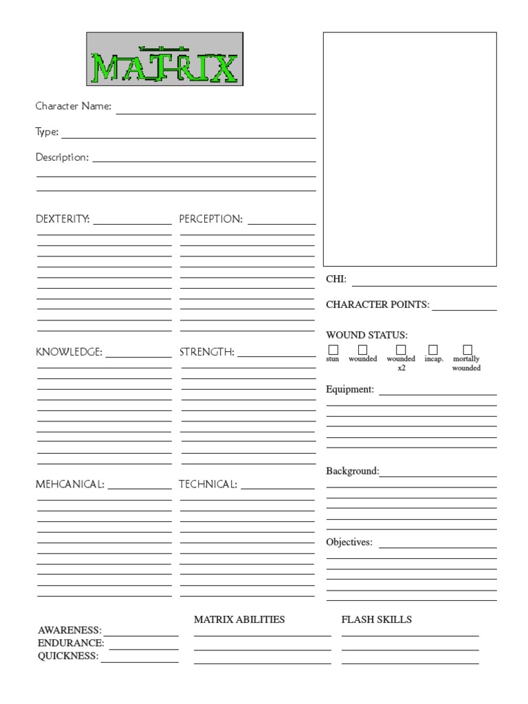 The Matrix Character Sheet | PDF