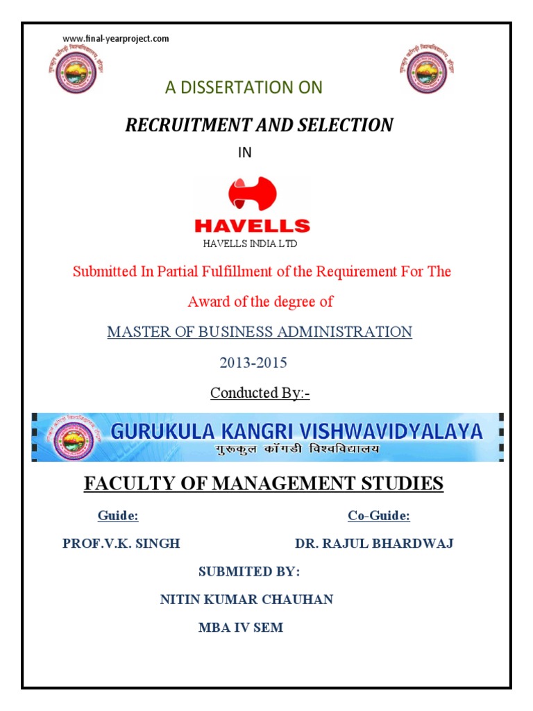 A Dissertation On: Recruitment and Selection | PDF | Recruitment | Résumé