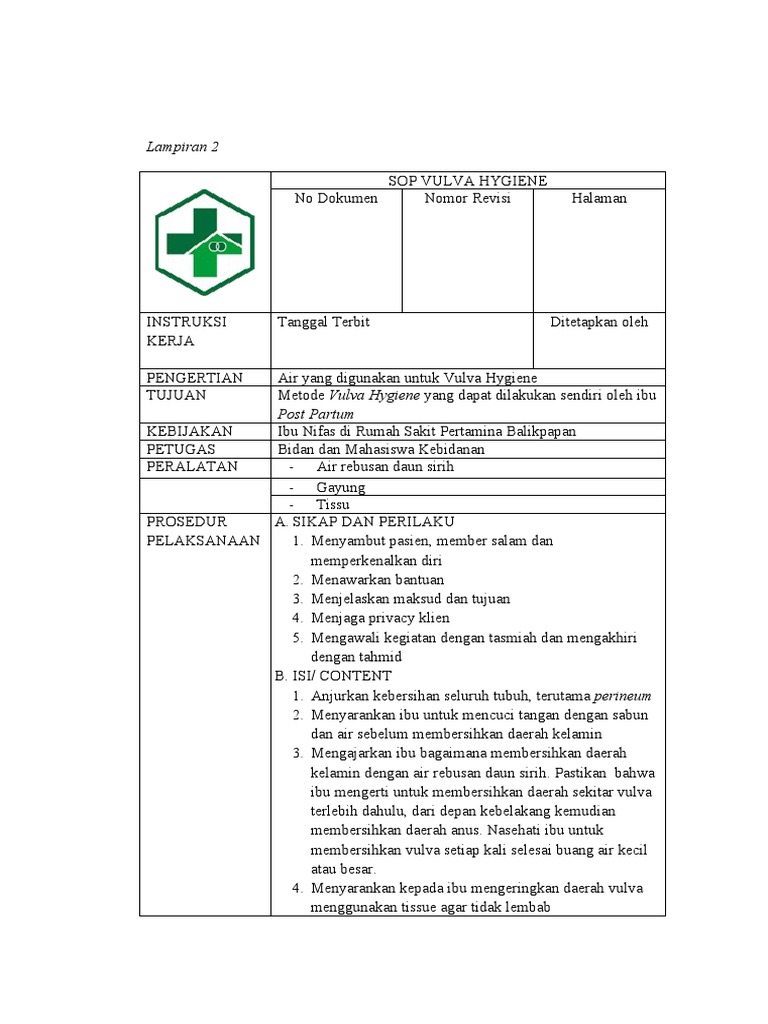 Sop Vulva Hygiene | PDF