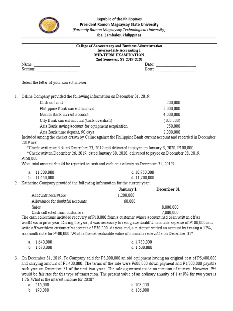 Ia1 Midterm Exam | PDF | Banks | Deposit Account