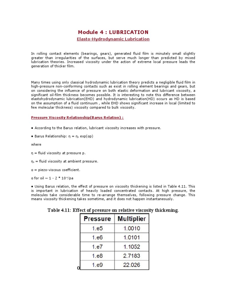 Elasto-Hydrodynamic Lubrication Guide | PDF | Viscosity | Bearing ...