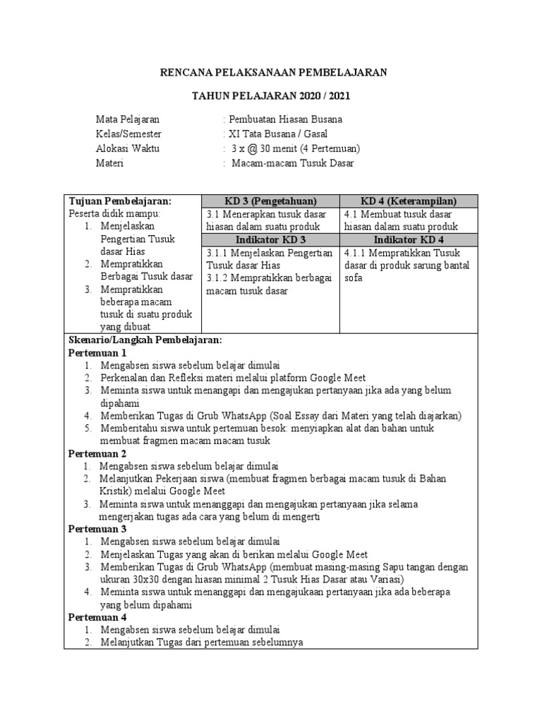 RPP (Hiasan Busana) | PDF