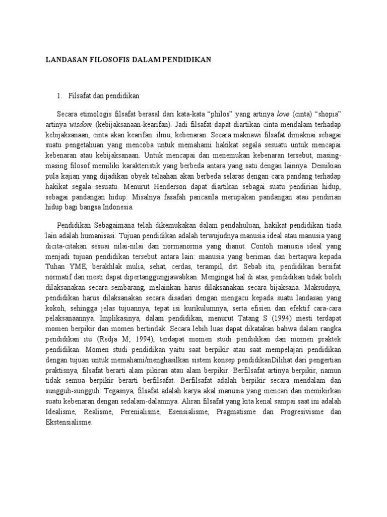 Landasan Filosofis Dalam Pendidikan Dan Pedagogik | PDF