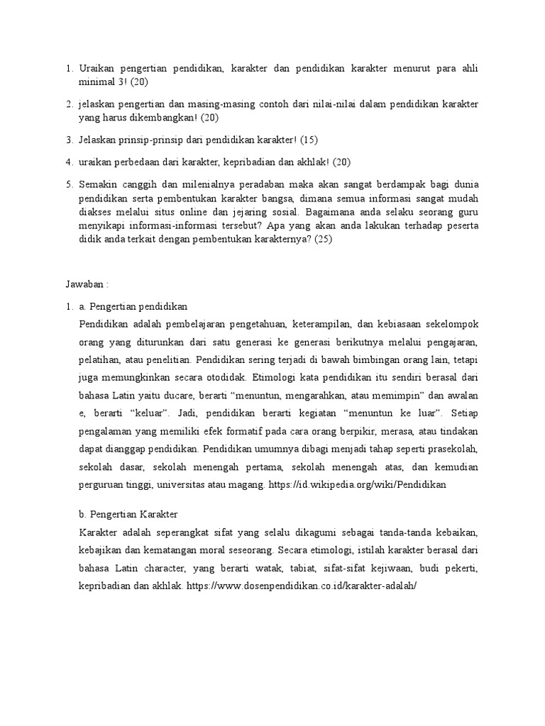 Uts Pendidikan Karakter | PDF
