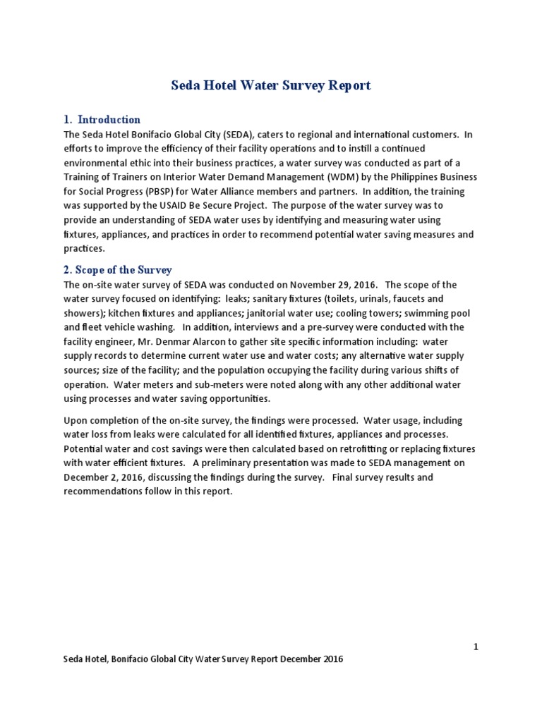 Sample Water Audit Report - SEDA | PDF | Shower | Tap (Valve)