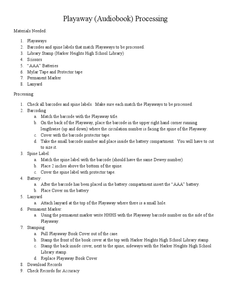 Playaway Audiobook Processing Guide | PDF | Games & Activities | Home ...