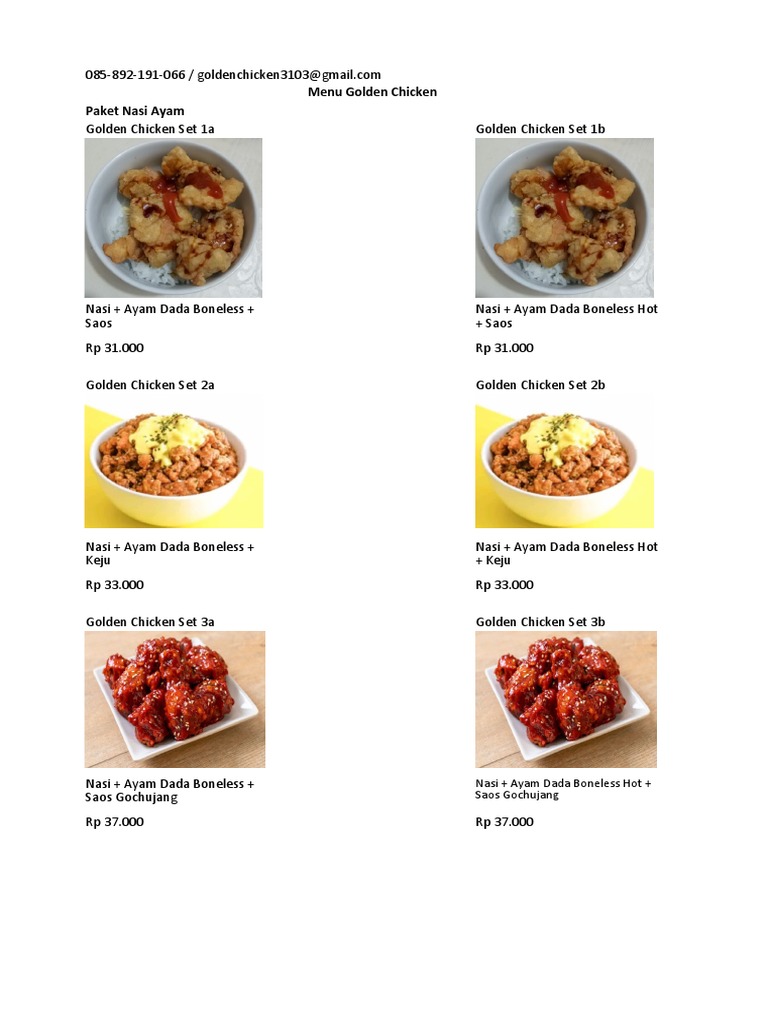 Menu Golden Chicken Paket Nasi Ayam | PDF