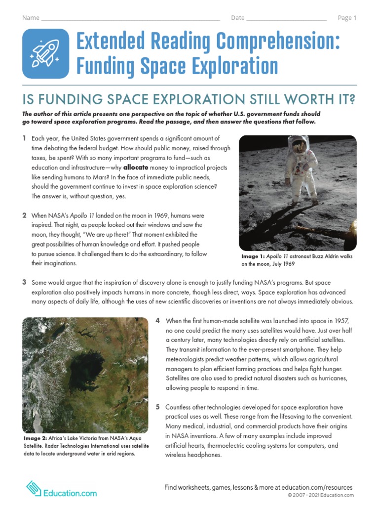 Extended Reading Comprehension: Funding Space Exploration | PDF | Nasa ...