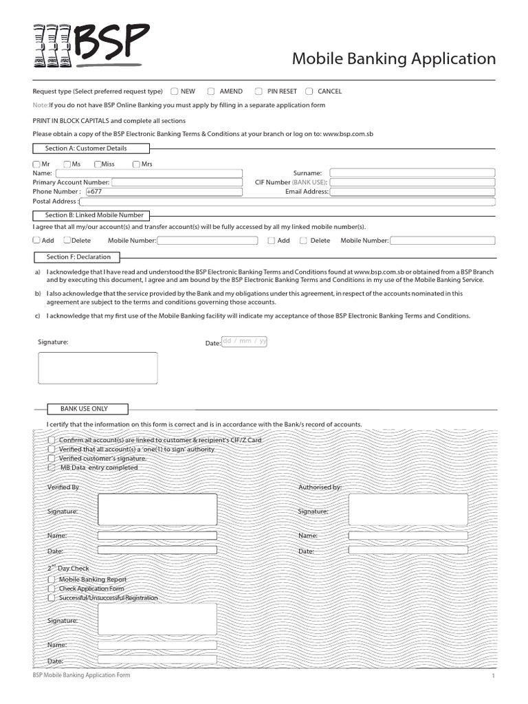 BSPSI Mobile Banking Application Form Final Version PDF Online
