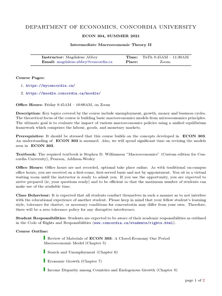 Econ 304 Course Outline | PDF | Macroeconomics | Economics