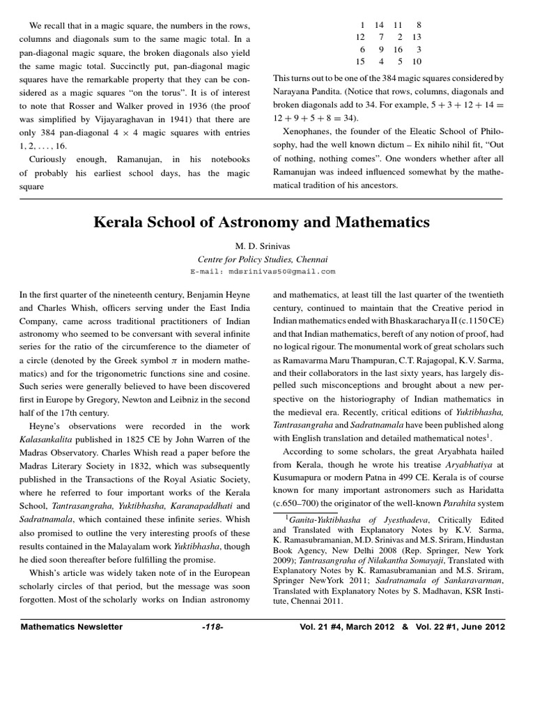 The Kerala School of Astronomy and Mathematics: Pioneers of Calculus ...